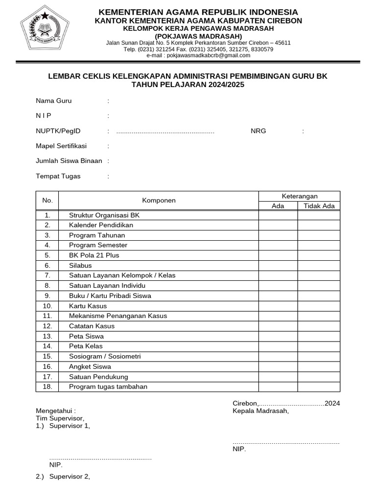 Lembar Ceklis BK 2024 | PDF