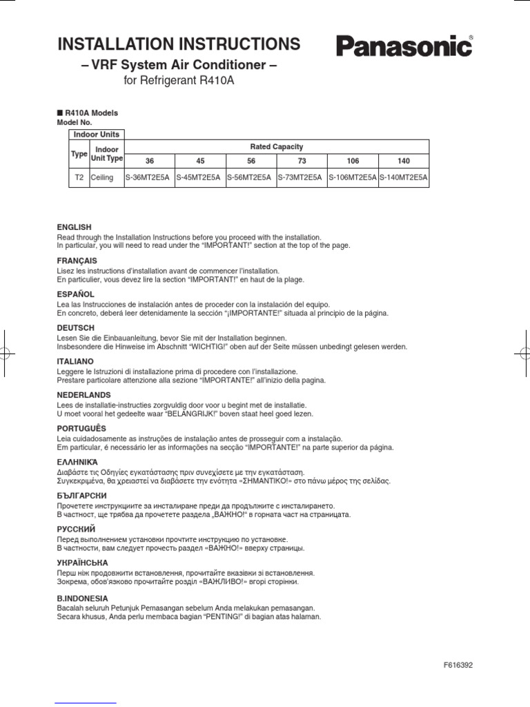 Installation Instructions: - VRF System Air Conditioner | PDF