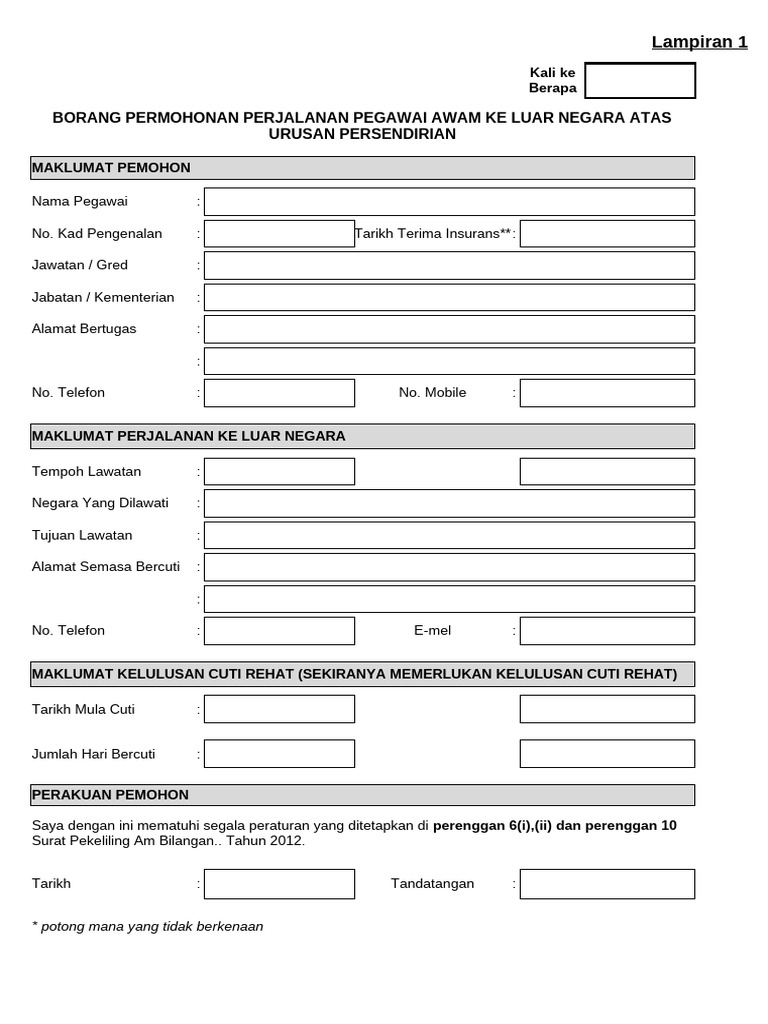 Borang Permohonan Keluar Negara | PDF