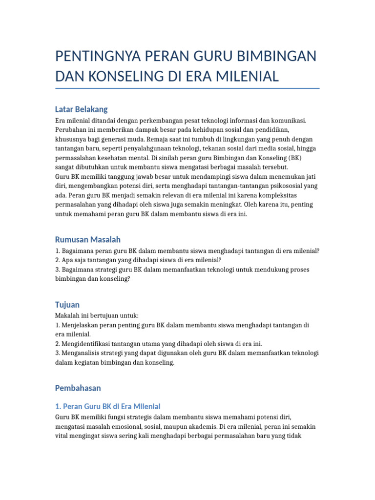 Makalah Peran Guru BK Era Milenial | PDF