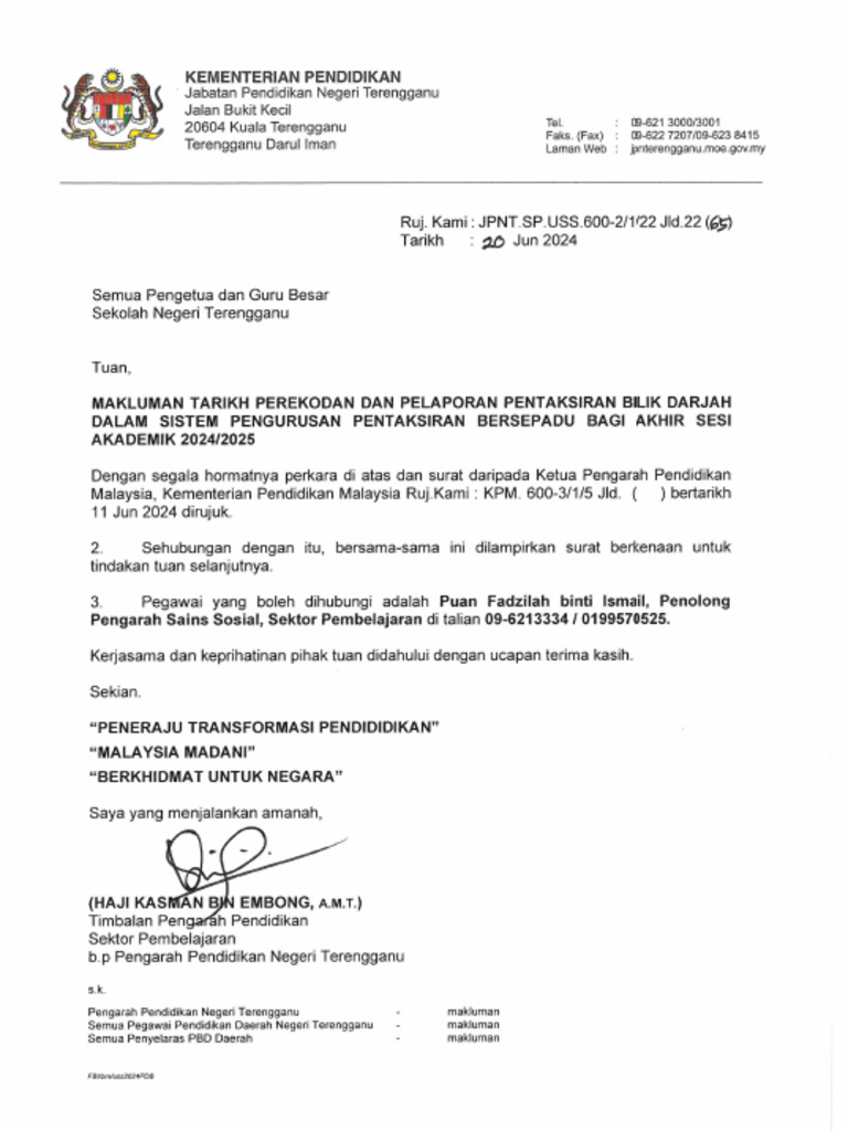 Makluman Tarikh Perekodan Dan Pelaporan PBD Sesi Akademik | PDF