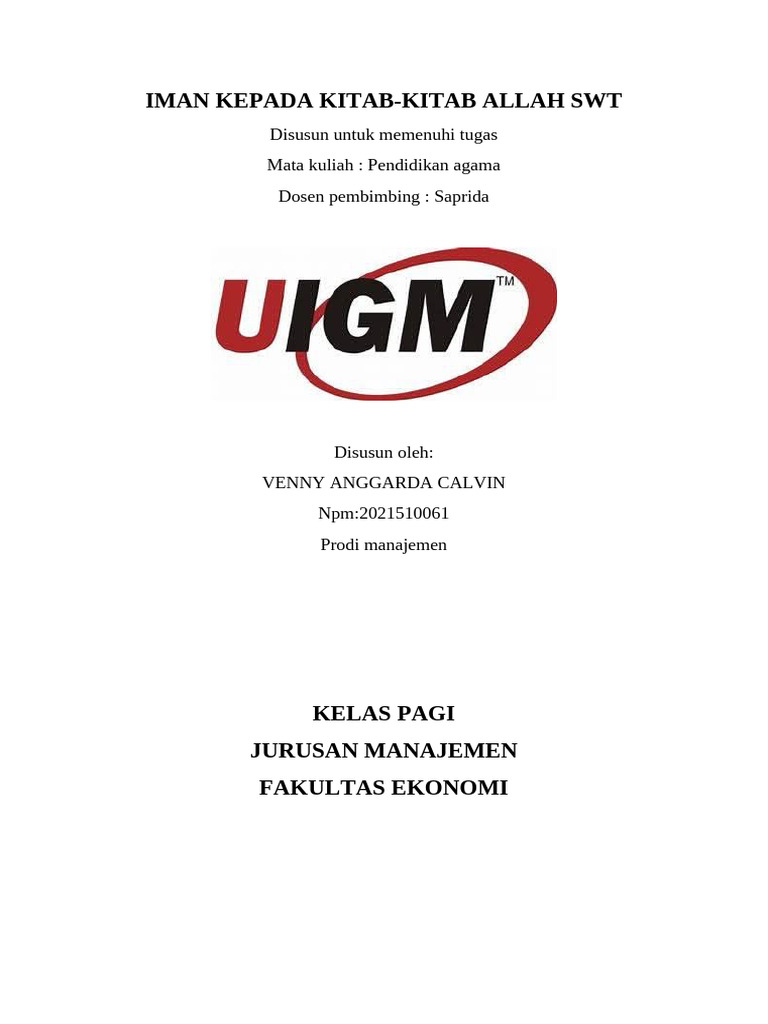 Makalah Iman Kepada Kitab-Kitab Allah SWT (Pendidikan Agama) | PDF