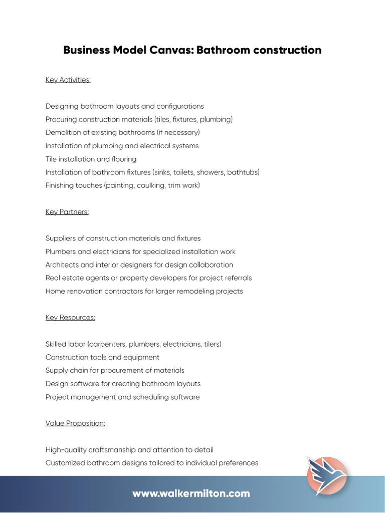 06 Business Model Canvas - Example Bathroom Construction | PDF