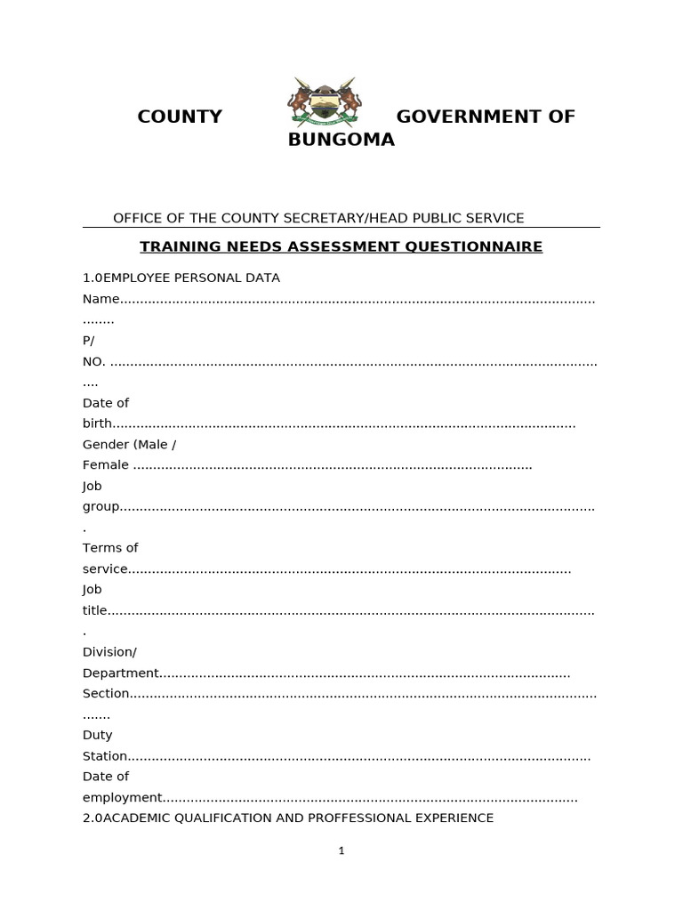 Training Needs Assessment Questionnaire Form | PDF | Employment | Business