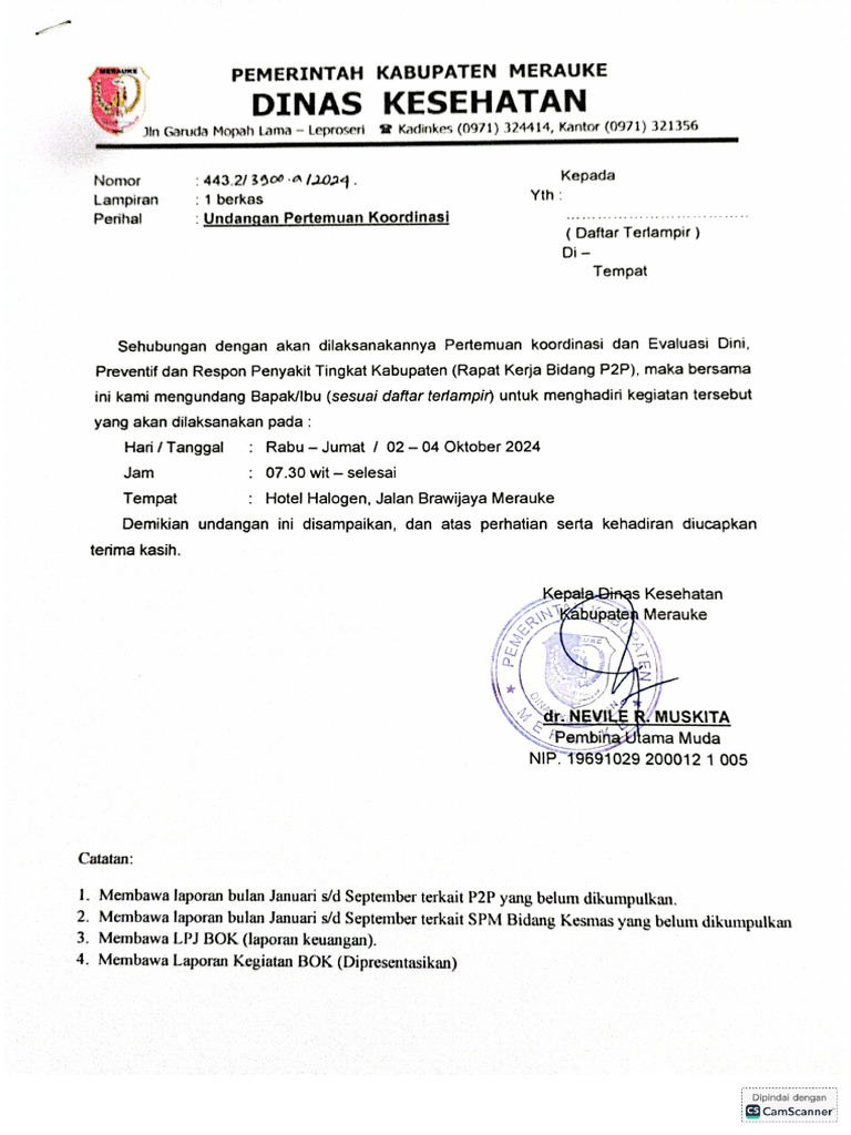 Undangan Pertemuan Raker P2P Tahun 2024 | PDF