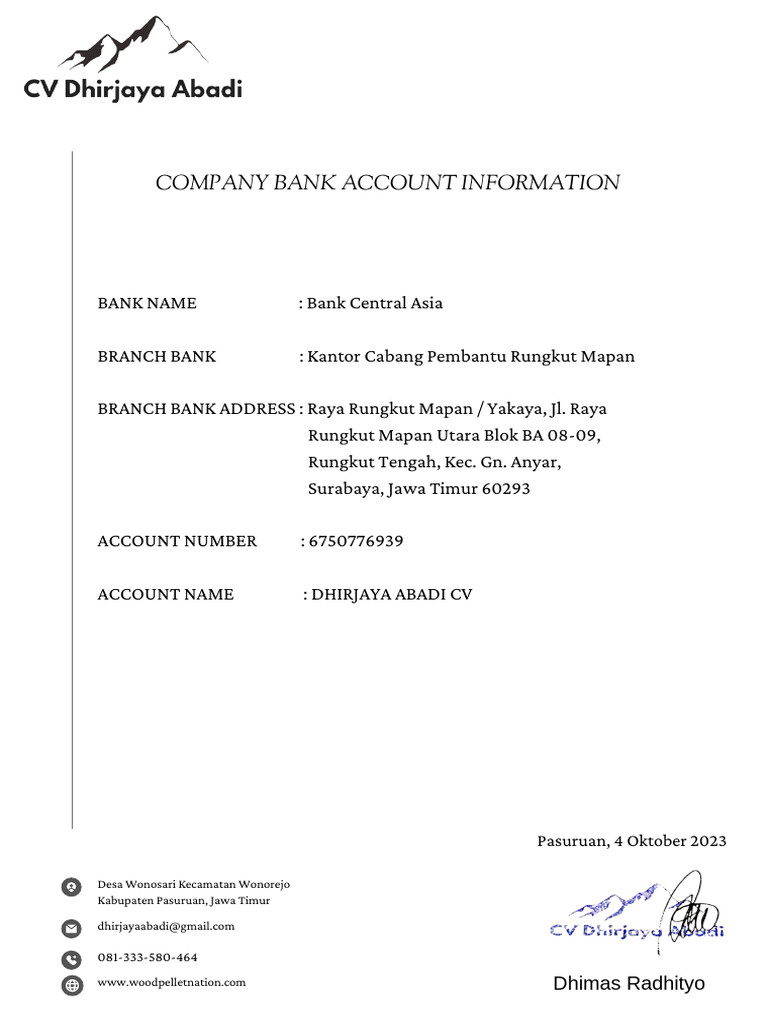 Company Bank Account Information | PDF
