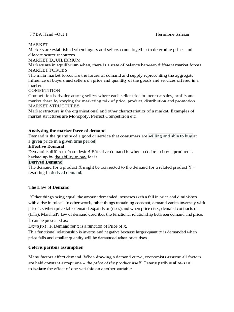 Analysing The Market Force of Demand: Willing and Able To Buy Given ...