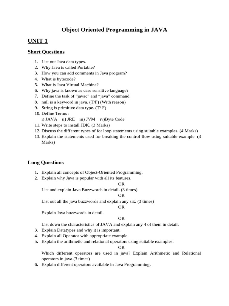 IMP Que of JAVA | PDF