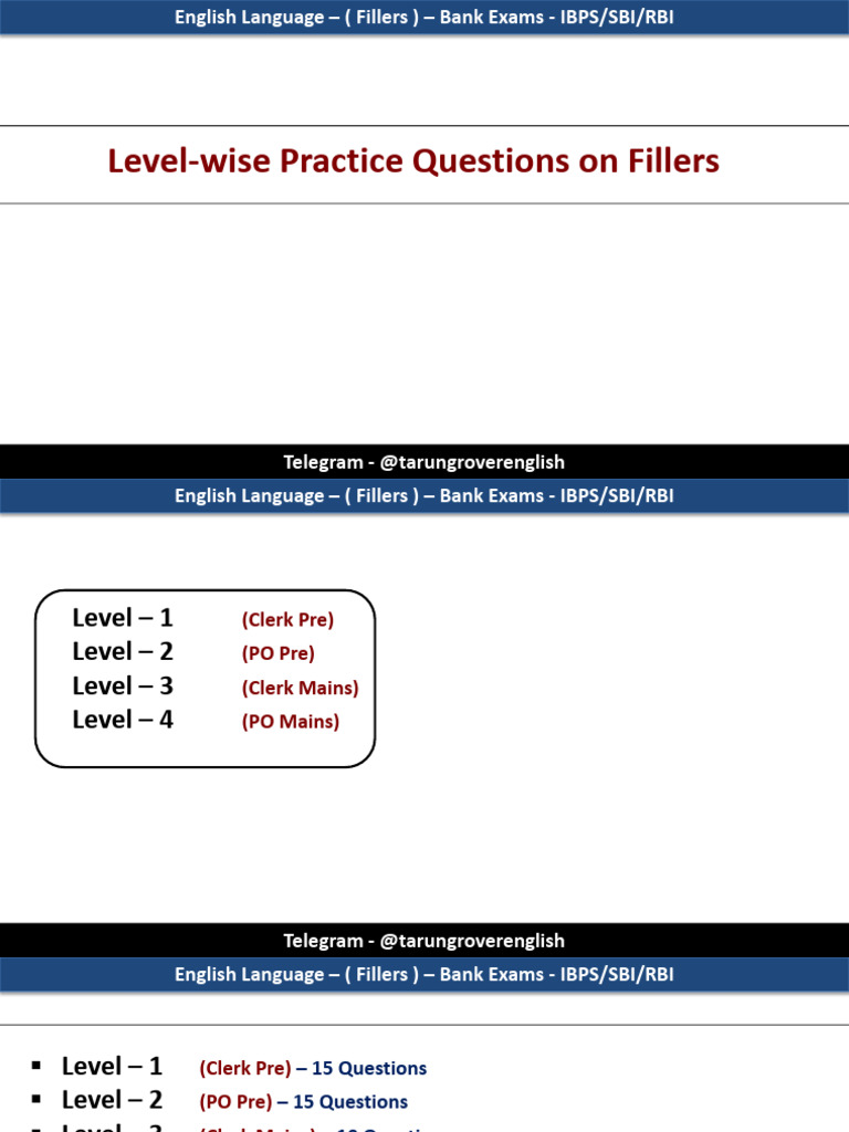 All Types of Fillers (Pre+Mains) for Bank Exams | PDF