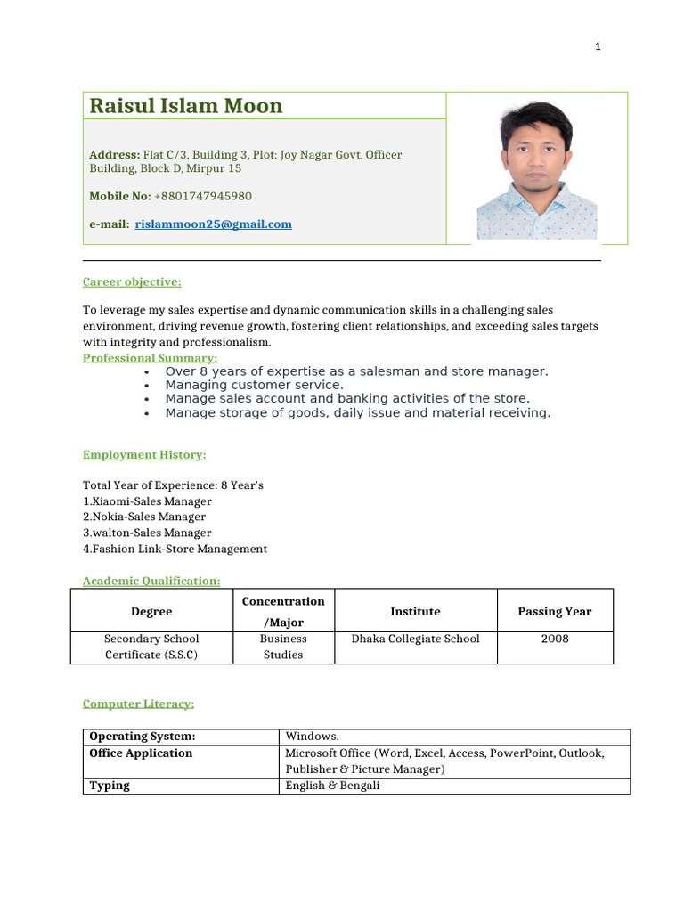 Raisul Islam Moon CV | PDF