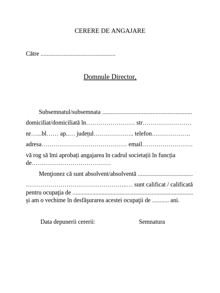 Model Cerere de Angajare | PDF