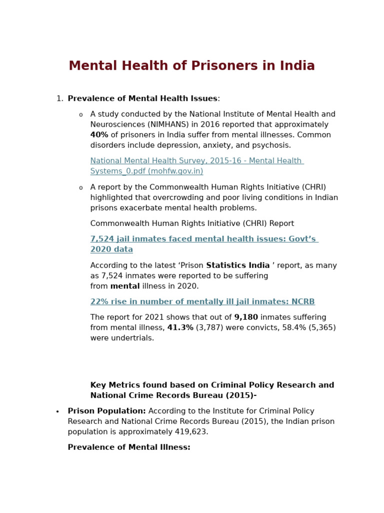 Mental Health- Prisoner | PDF