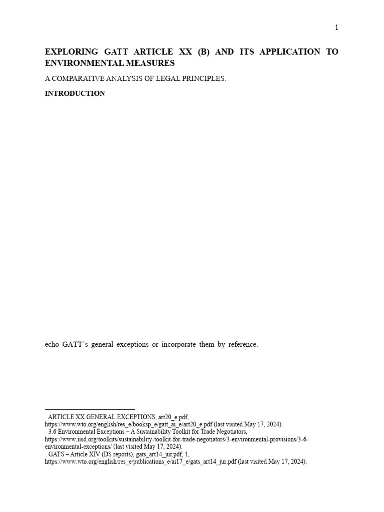 Exceptions Under Article XX (B) of Gatt and Its Relationship To ...