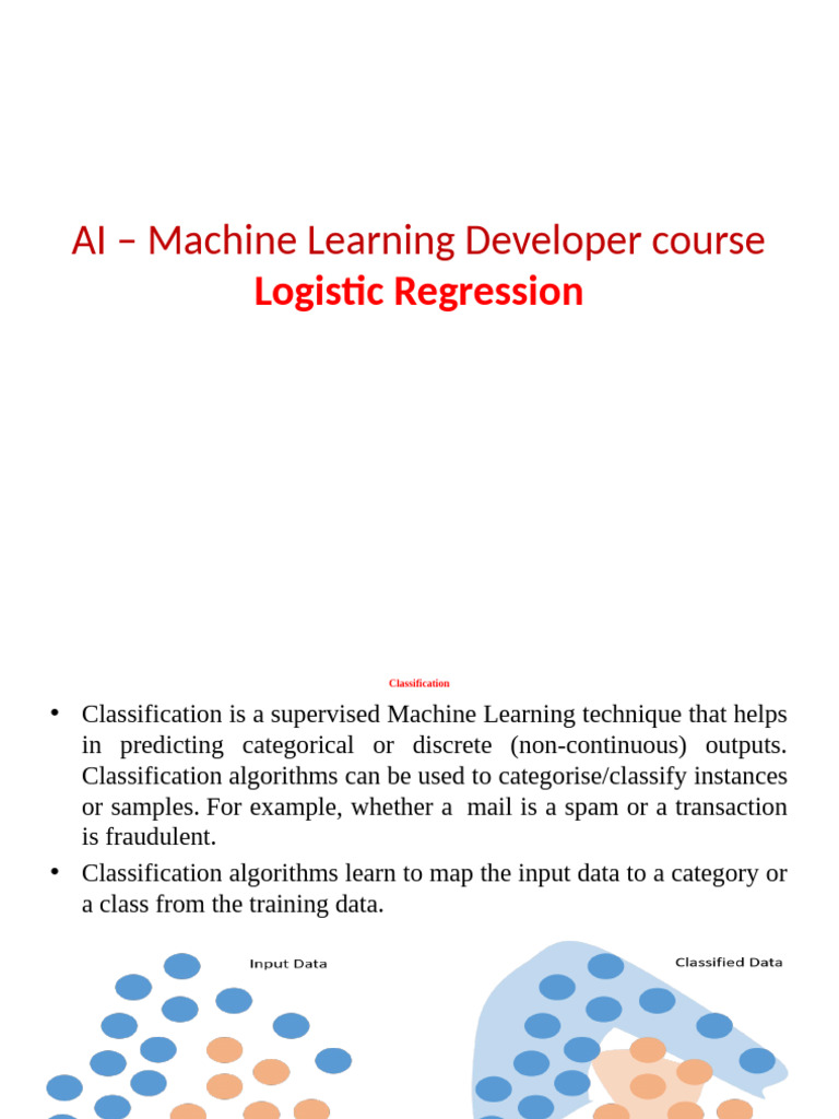 Logistic Regression - AI-ML Developer Course | PDF | Logistic Regression | Statistical ...