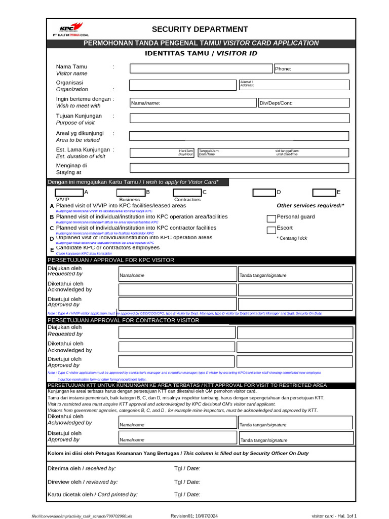 Visitor Card Application Form | PDF