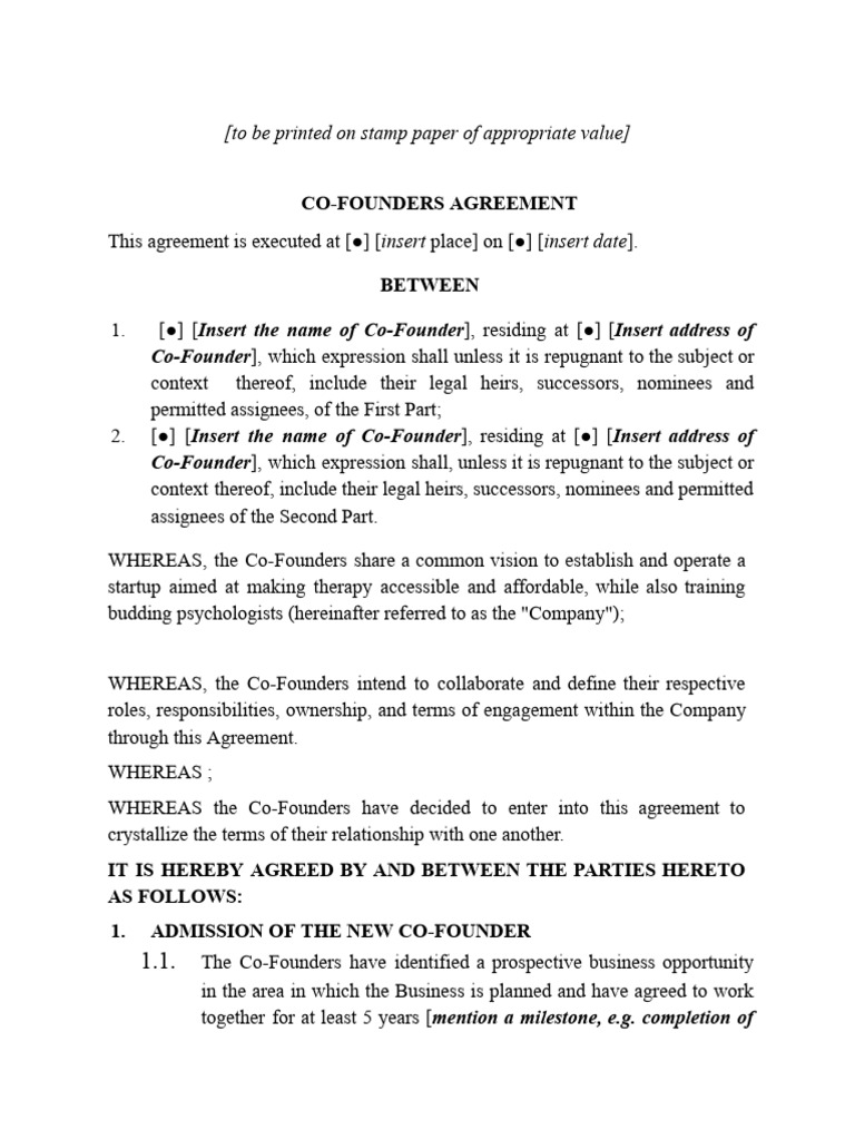 Co-Founder Agreement | PDF | Arbitral Tribunal | Business