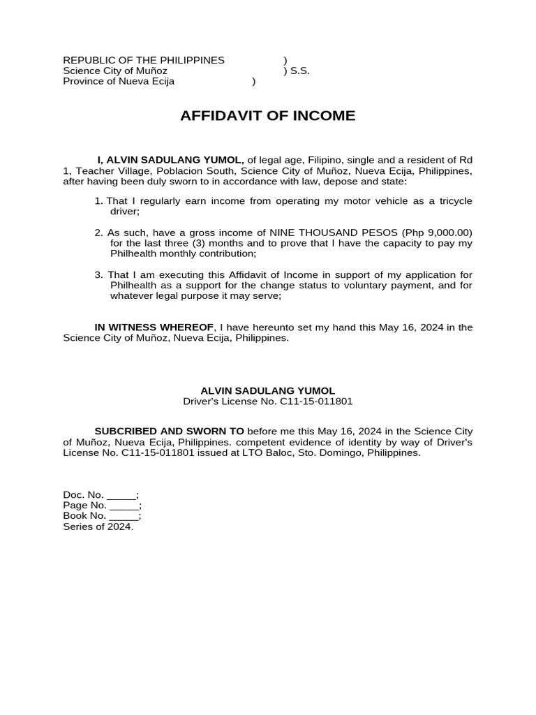 Affidavit of INCOME | PDF