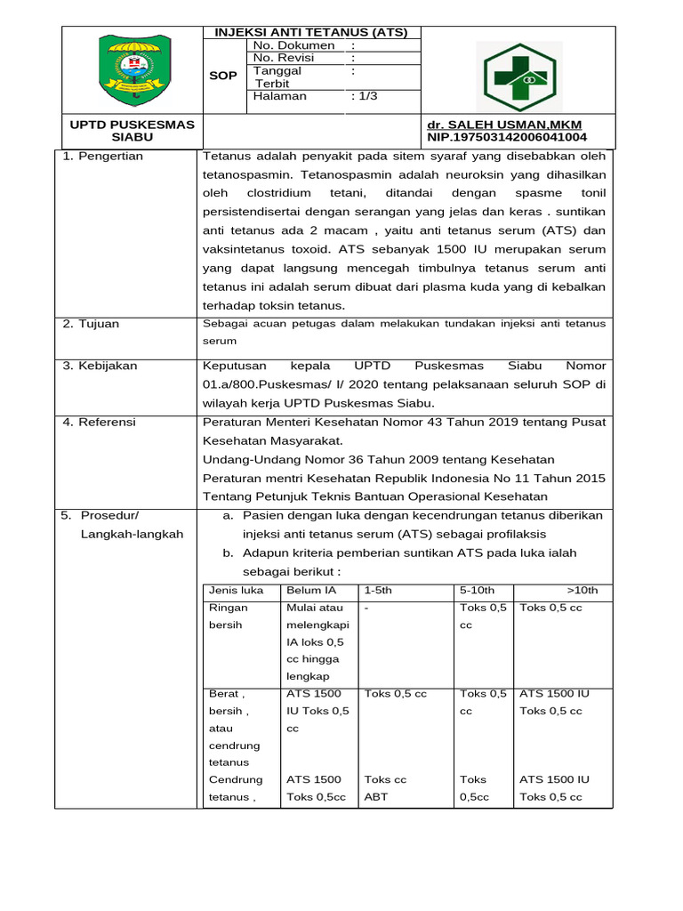Injeksi Anti Tetanus | PDF