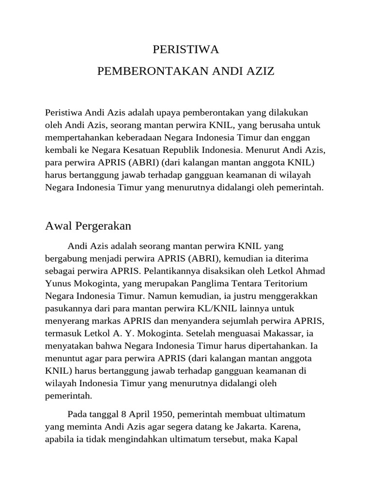 Peristiwa Pemberontakan Andi Aziz | PDF