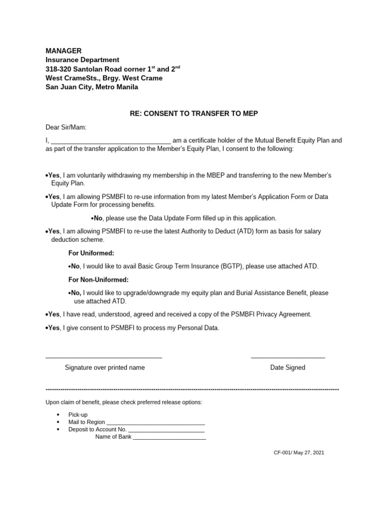 TRANSFER MBEP to MEP FORM | PDF
