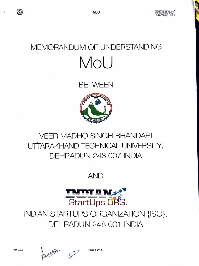 Mou Vmsbutu & Indian Startups Org | PDF