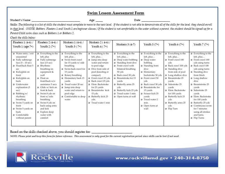Swim Lesson Assessment Form_201508161521304381 | PDF