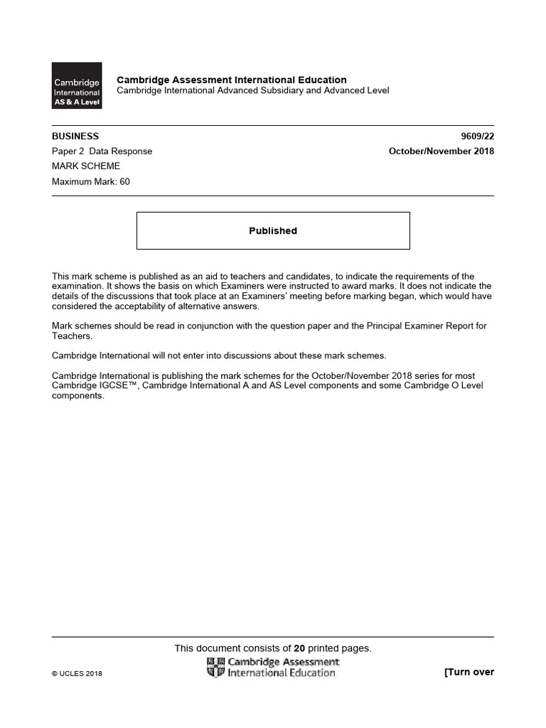Cambridge Assessment International Education: Business 9609/22 October ...