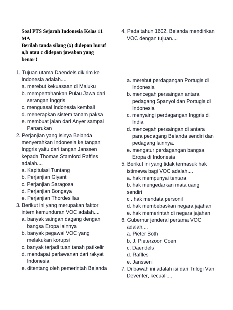 Contoh Soal Sejarah Indonesia Kelas 11 Sem 1 Pts | PDF