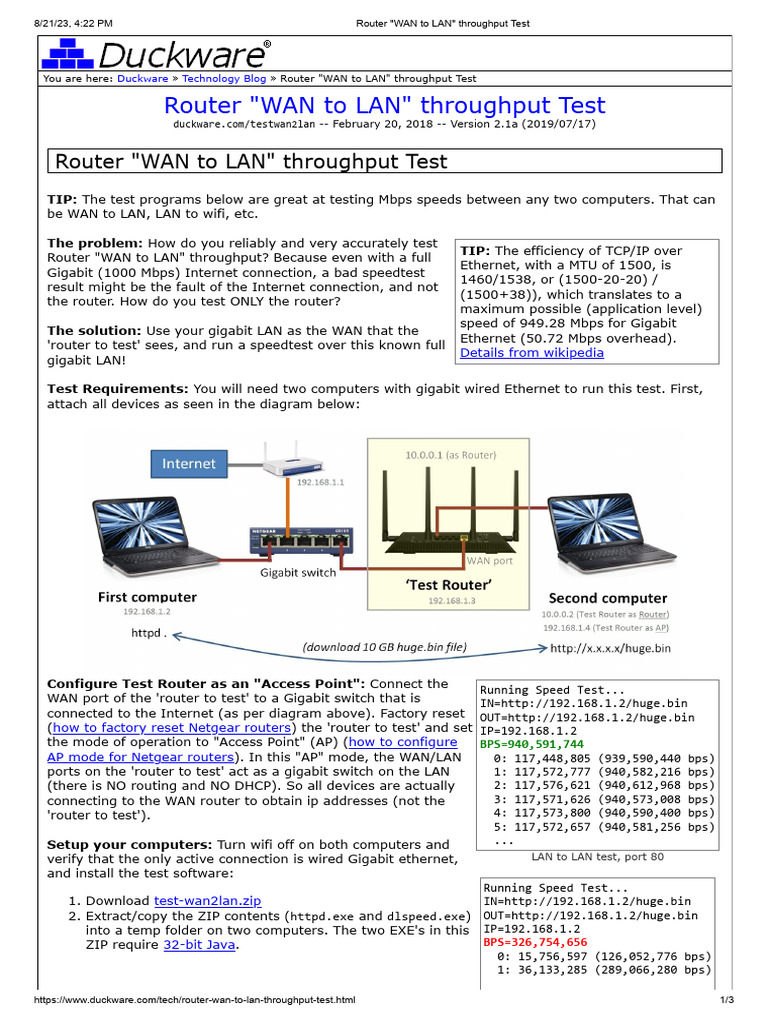Router - WAN To LAN - Throughput Test | PDF