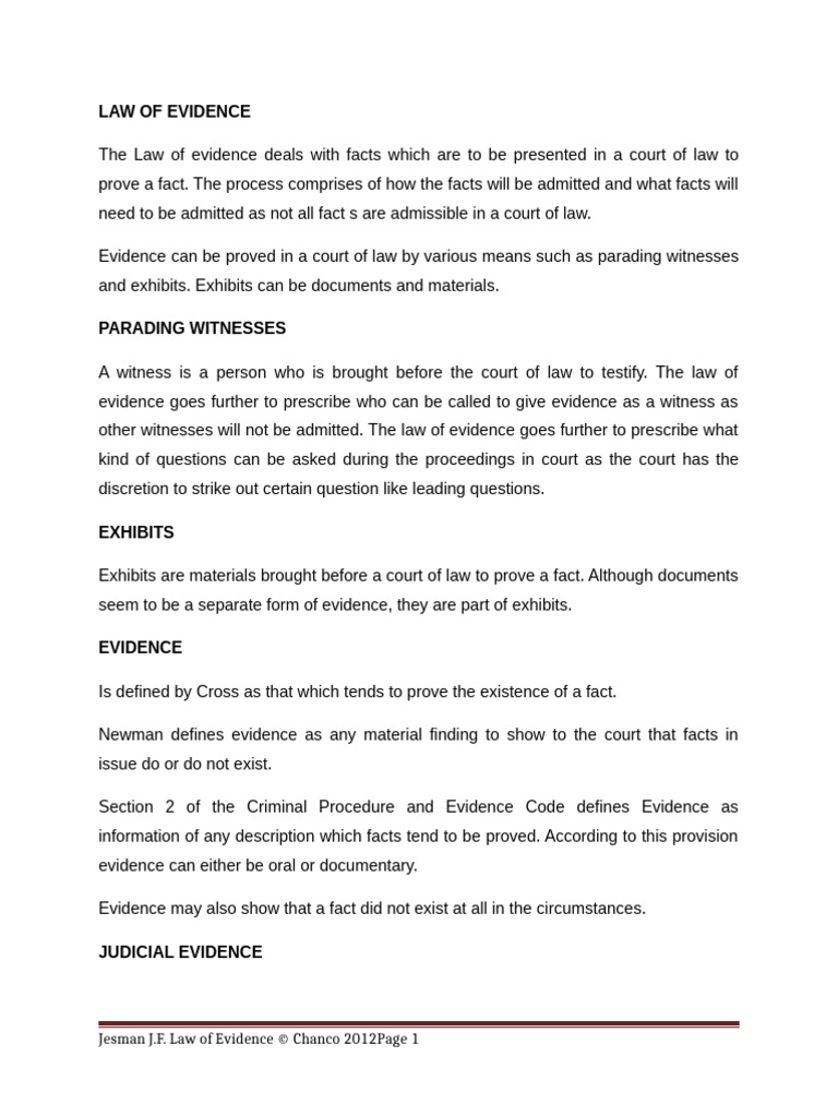 Law of Evidence | PDF
