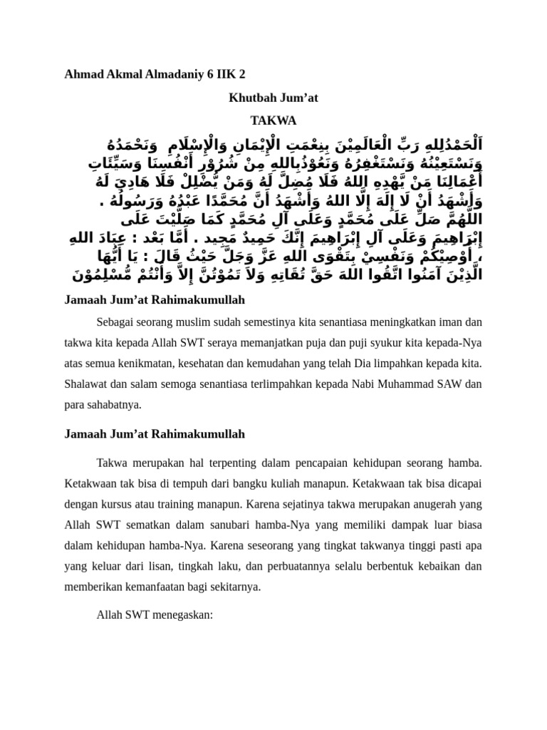 Khutbah Jum'at Akmal | PDF