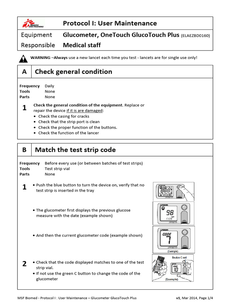 Protocol I User Maintenance - Glucometer GlucoTouch Plus - OCP | PDF