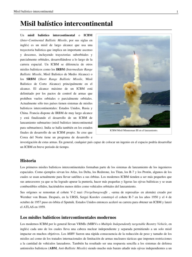 Icbm | PDF | Misil balístico intercontinental | Armas explosivas
