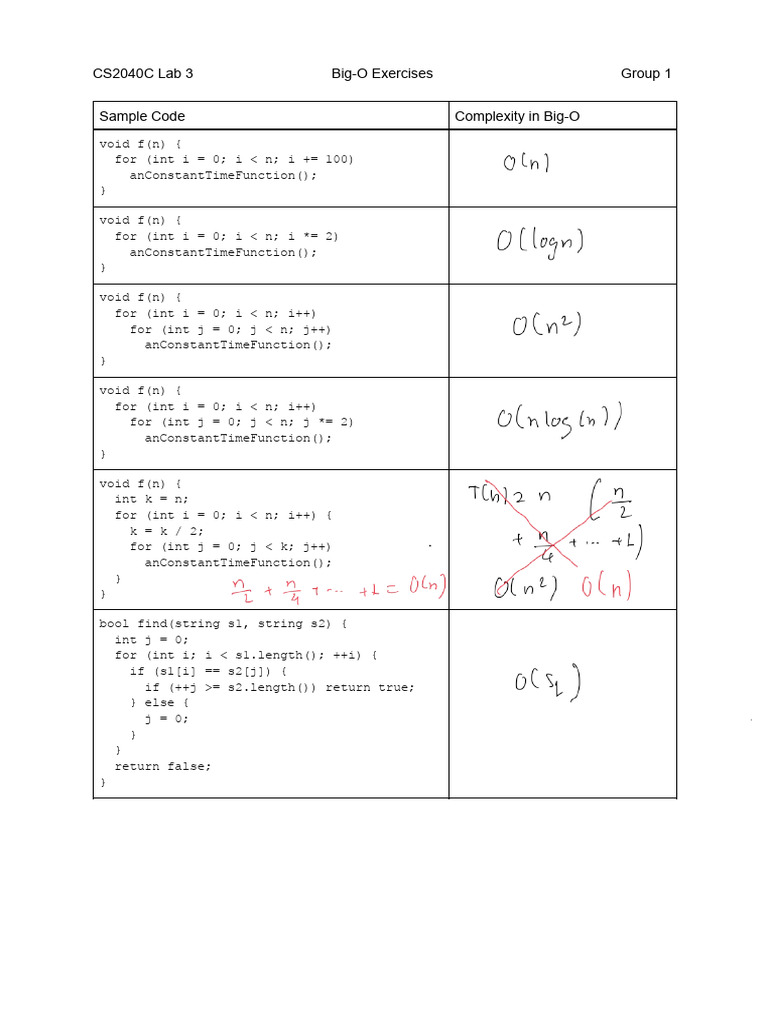 CS2040C+Lab+3+Big O+Worksheet | PDF