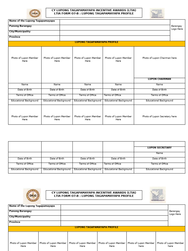LTIA Form 07 B Lupong Tagapamayapa Profile | PDF
