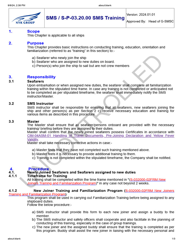 6.3, S-P-03.20.00 SMS Training | PDF