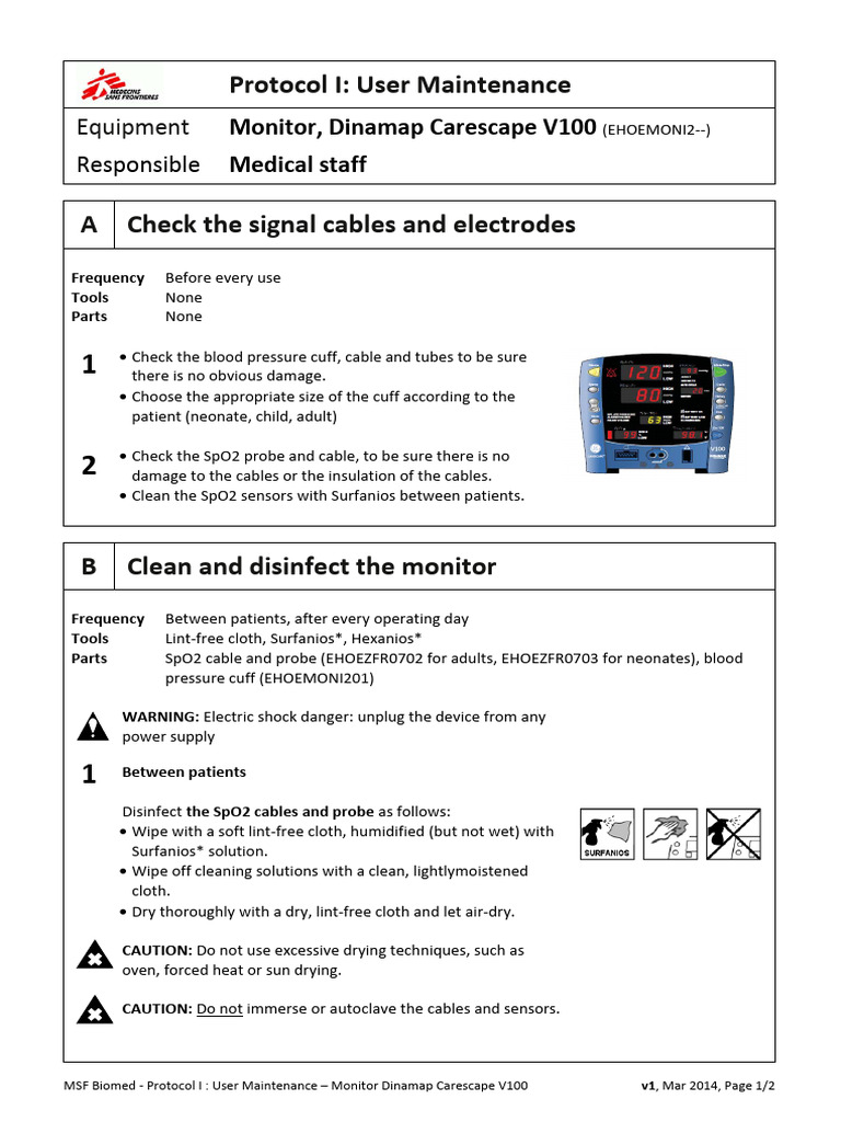 Protocol I User Maintenance - Monitor Dinamap Carescape V100 - OCP | PDF