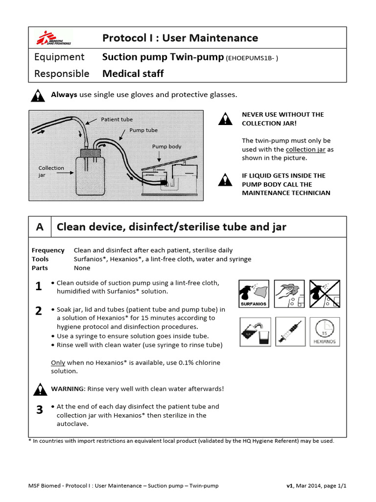 Protocol I User Maintenance - Suction pump twin-pump - OCP | PDF