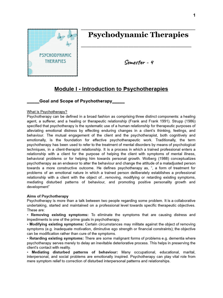 Psychodynamic Therapies Notes | PDF | Psychotherapy | Psychoanalysis