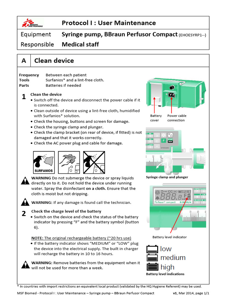 Protocol I User Maintenance - Syringe Pump BBraun Perfusor Compact ...