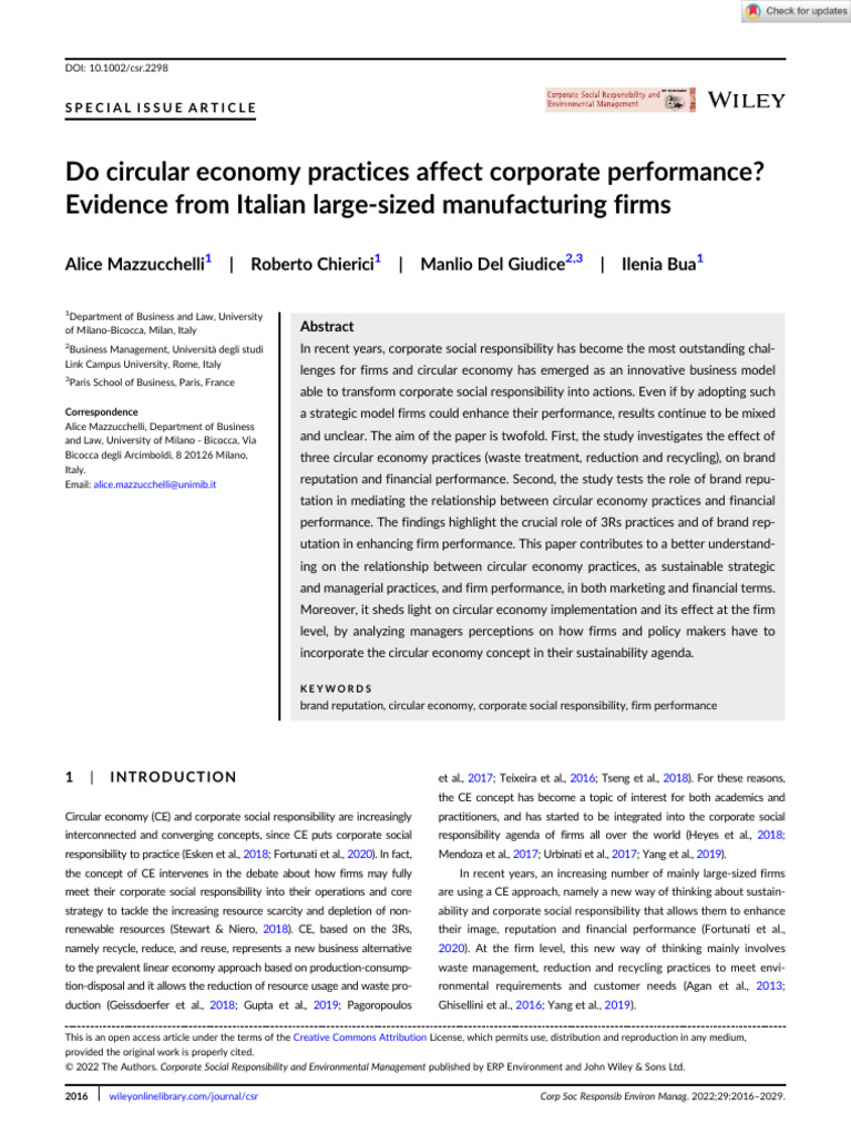 Do Circular Economy Practices Affect Corporate Performance Evidence | PDF