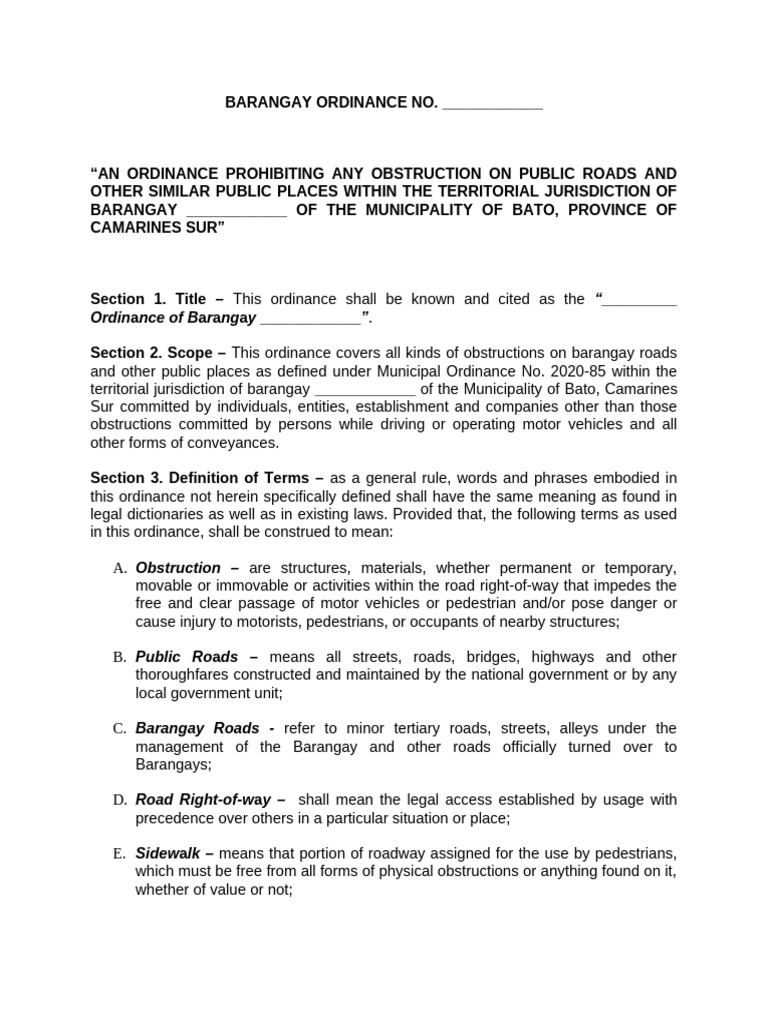 BARANGAY-DRAFT-ORDINANCE-ON-ROAD-CLEARING-1 | PDF