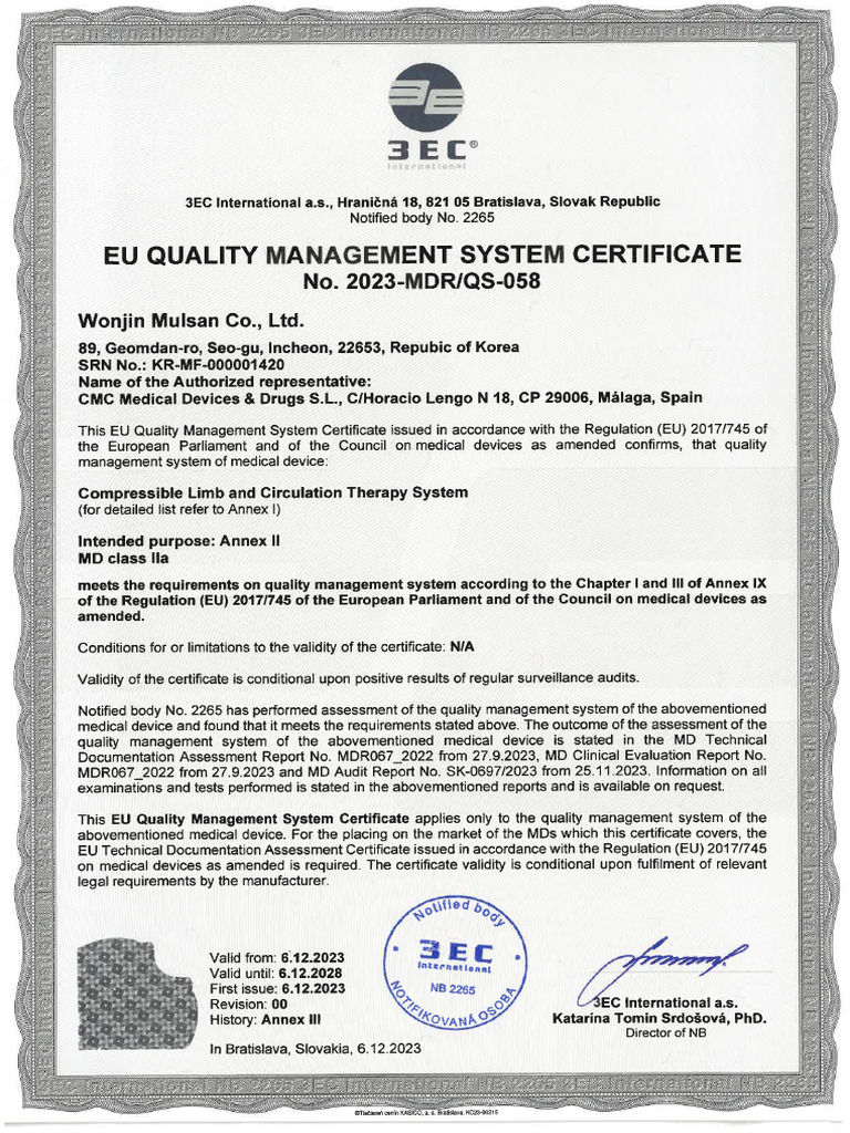 EC Certificate 3EC MDR-QS Déc. 2023 | PDF