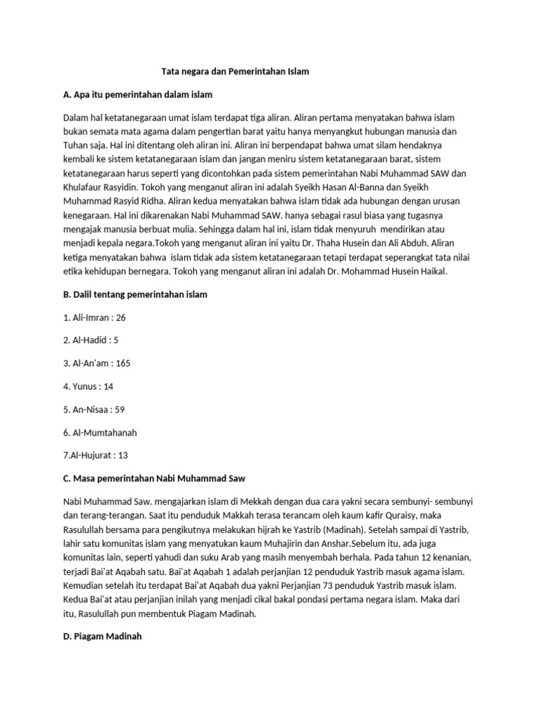 Tata Negara Dan Pemerintahan Islam | PDF