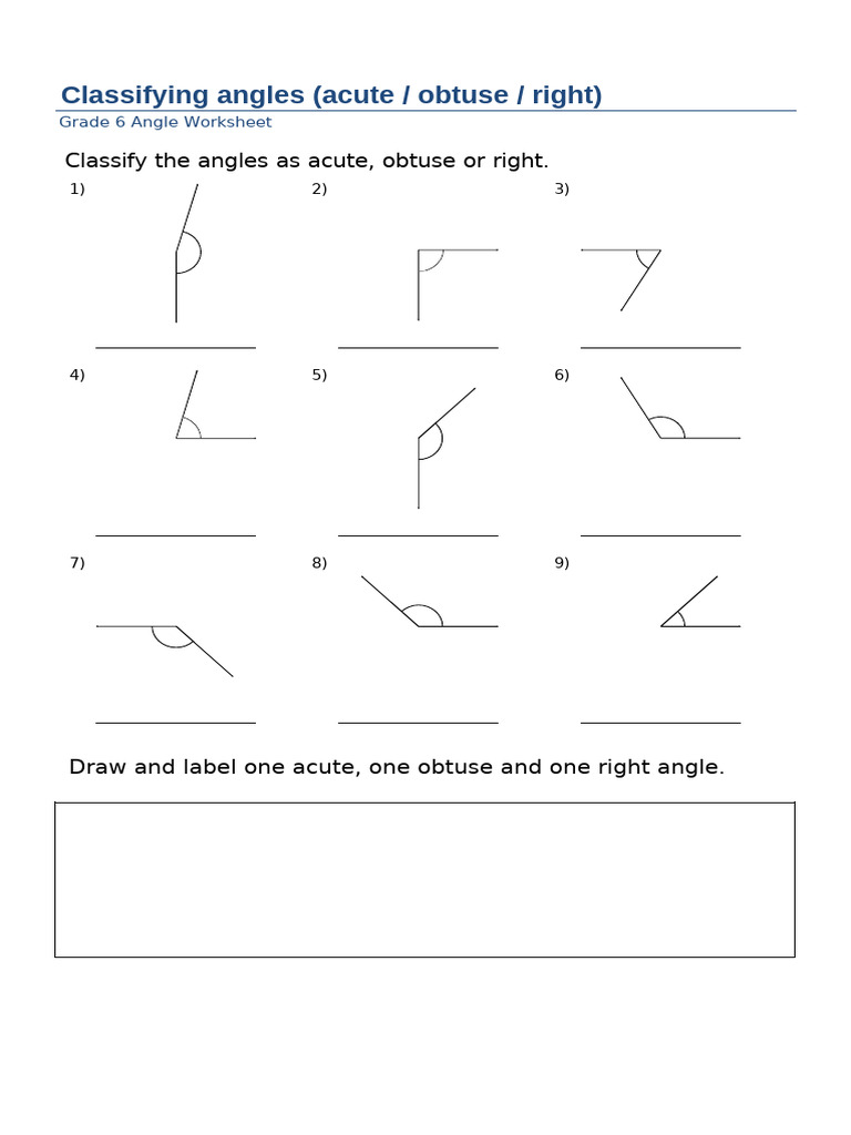 Classifying Angles Worksheet for Grades 4-6 | PDF