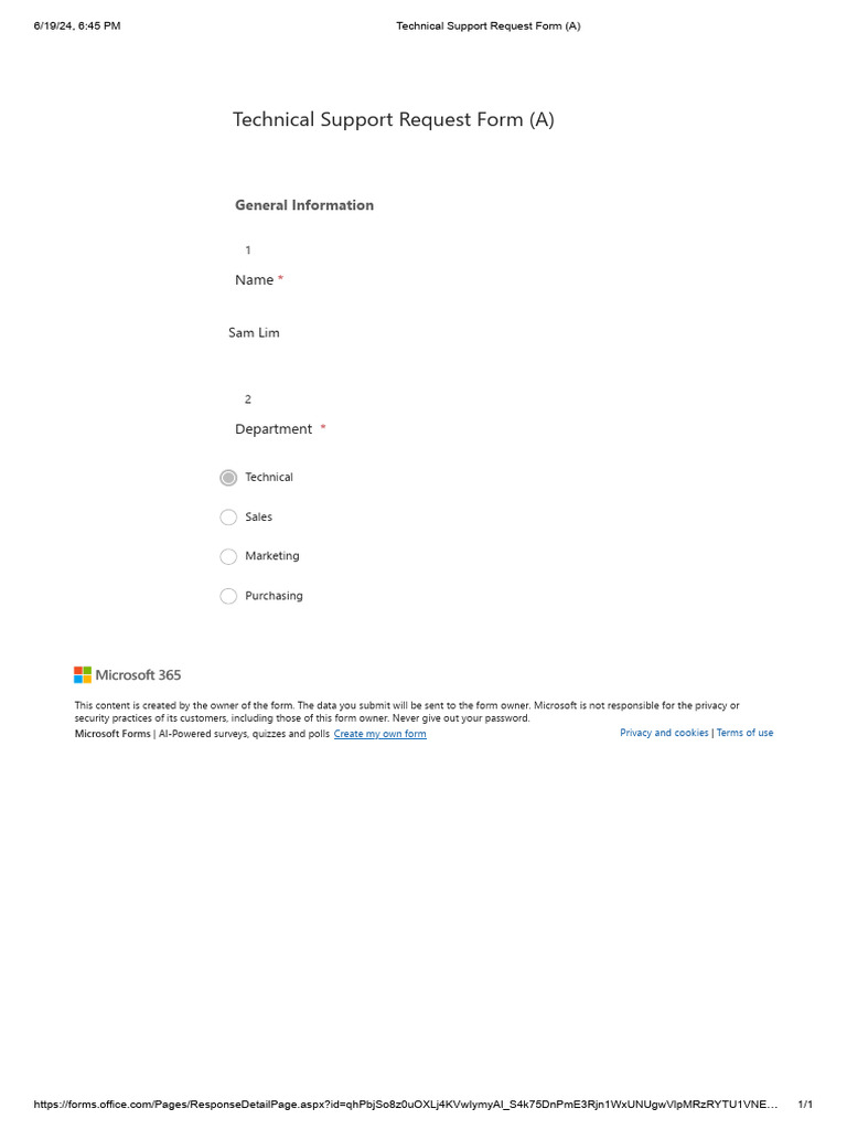 Technical Support Request Form (A) | PDF