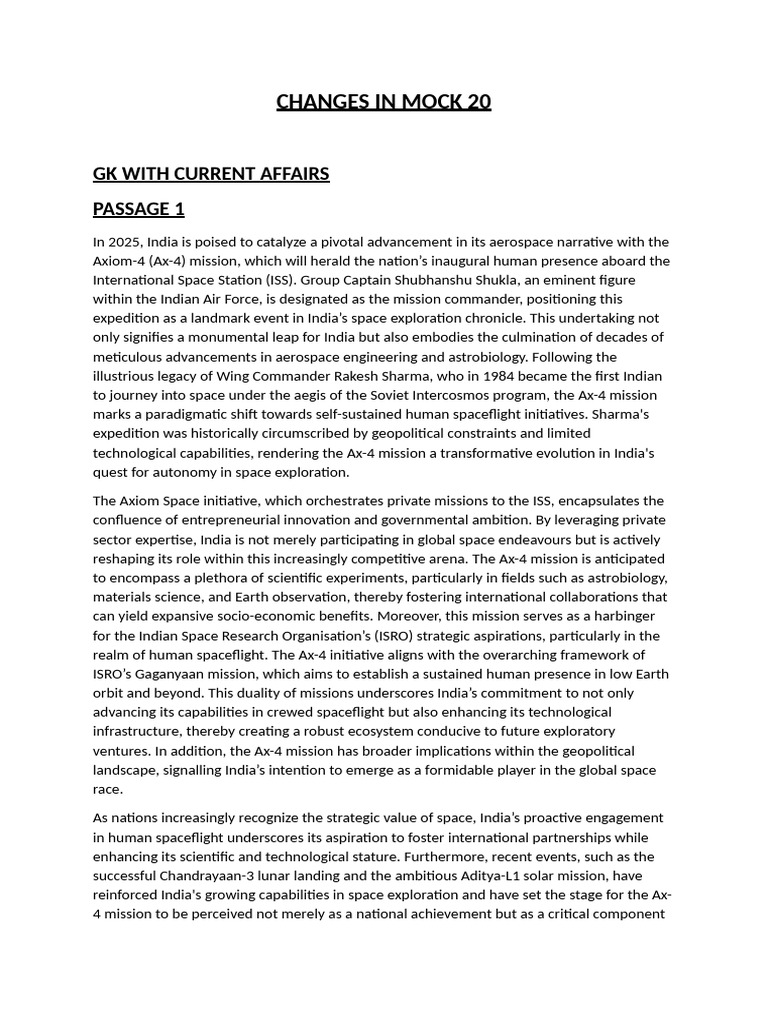 Changes in Mock 20 | PDF