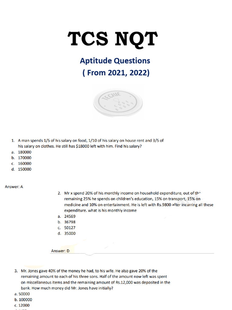 TCS Aptitude 2021, 2022 | PDF
