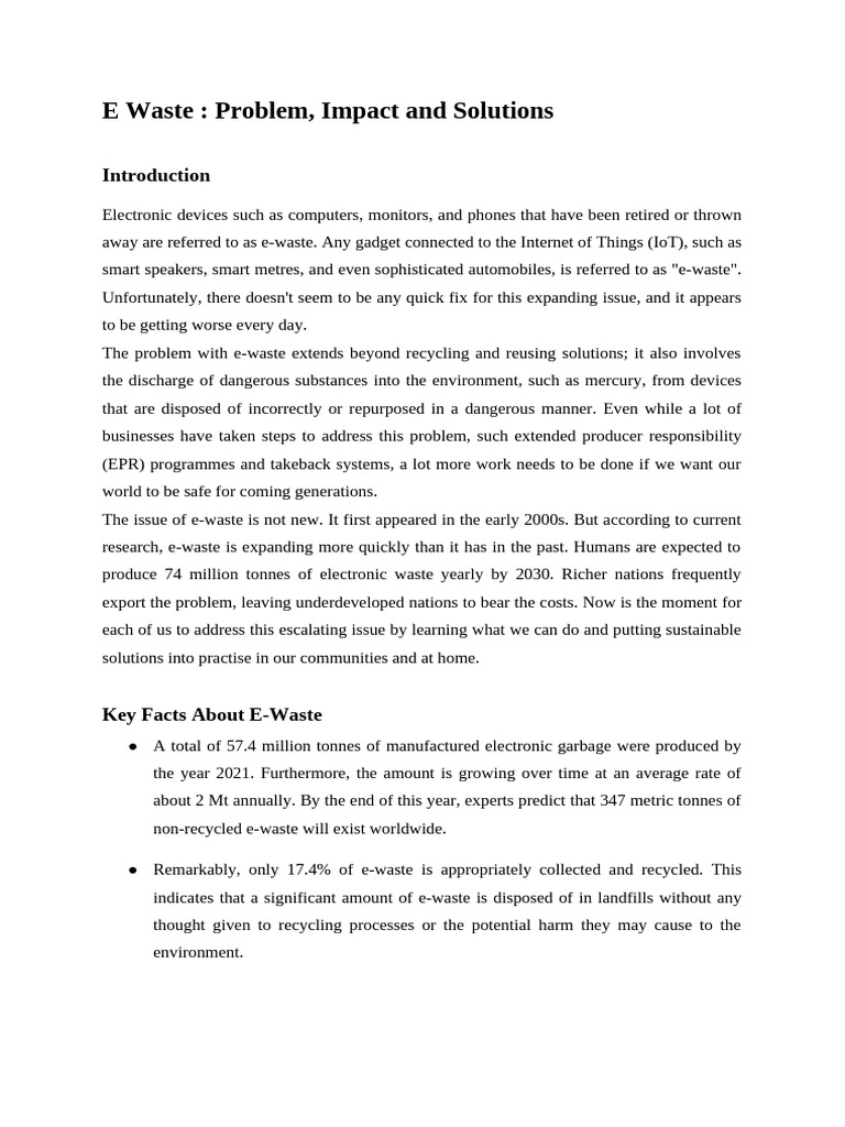 E Waste - Problem, Impact and Solutions | PDF