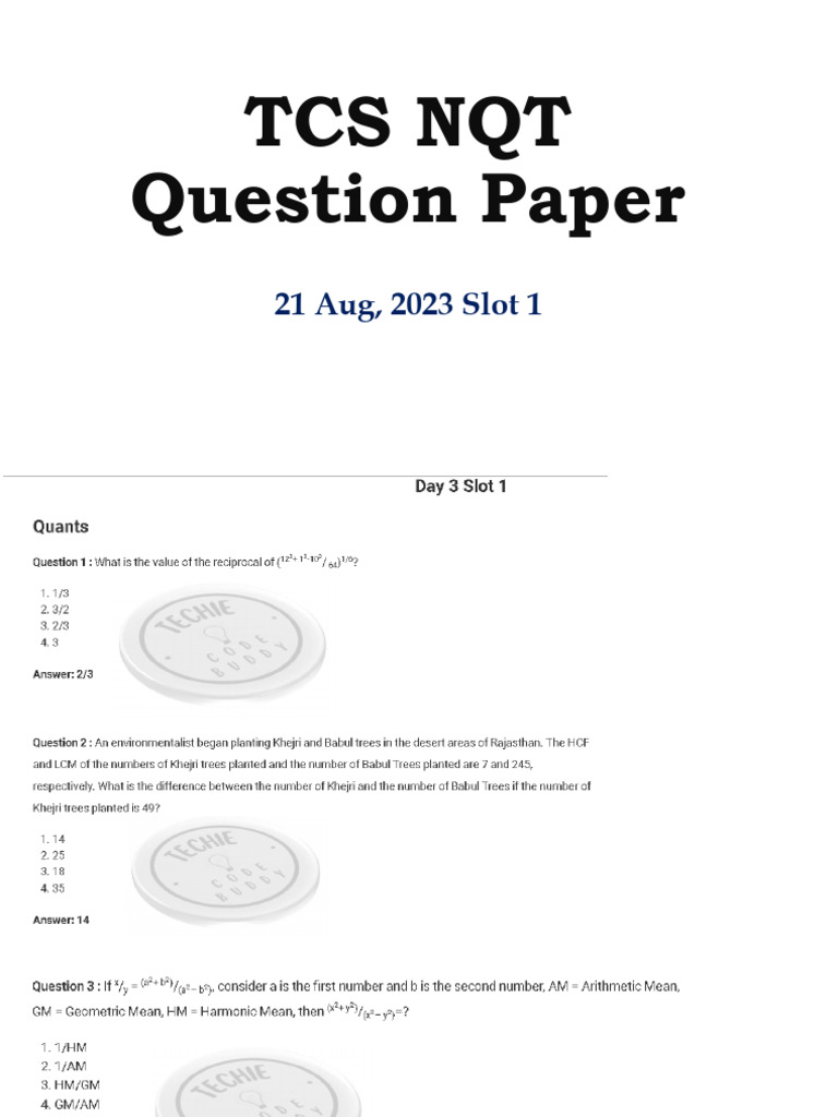 TCS NQT 21 Aug 2023 Slot 1 | PDF